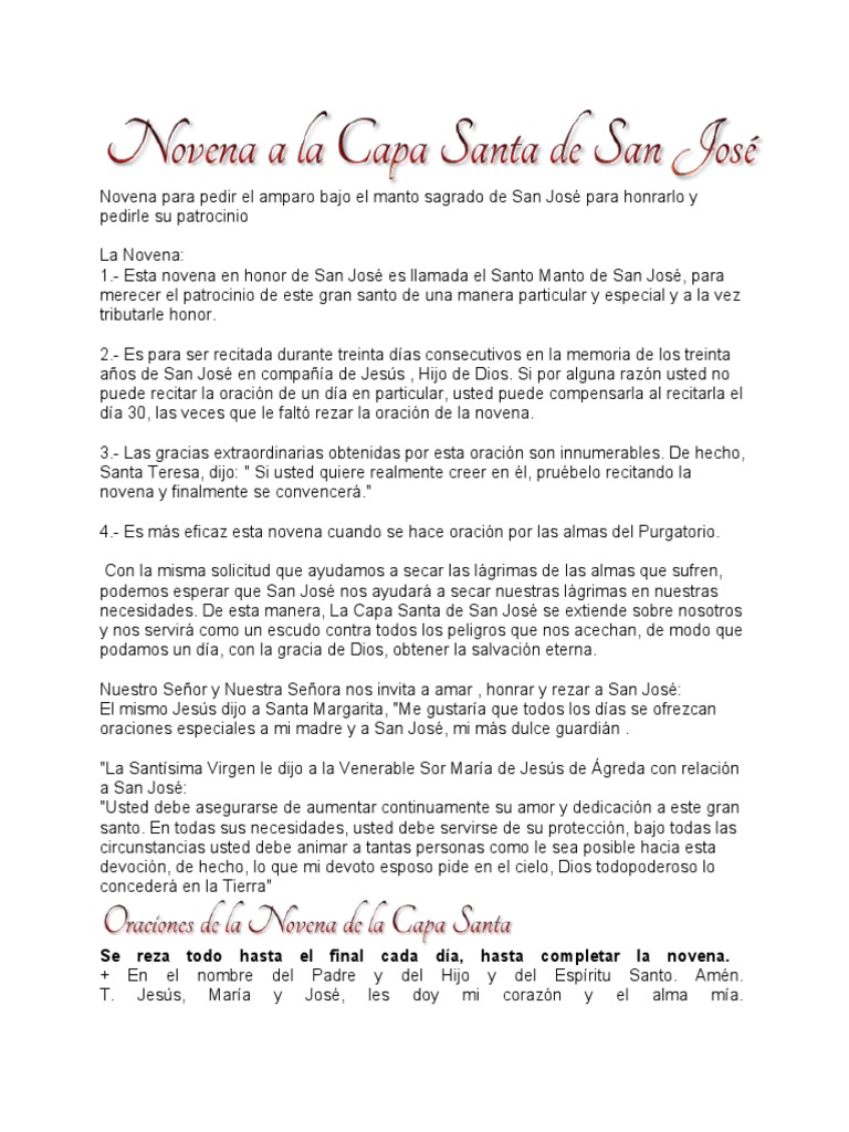 Novena A La Capa Santa de San Jose | PDF | María, madre de Jesús | Oración