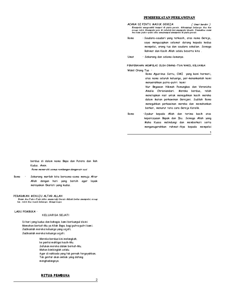 Pemberkatan Pernikahan Katolik Ega & Lia | PDF | Agama & Spiritualitas