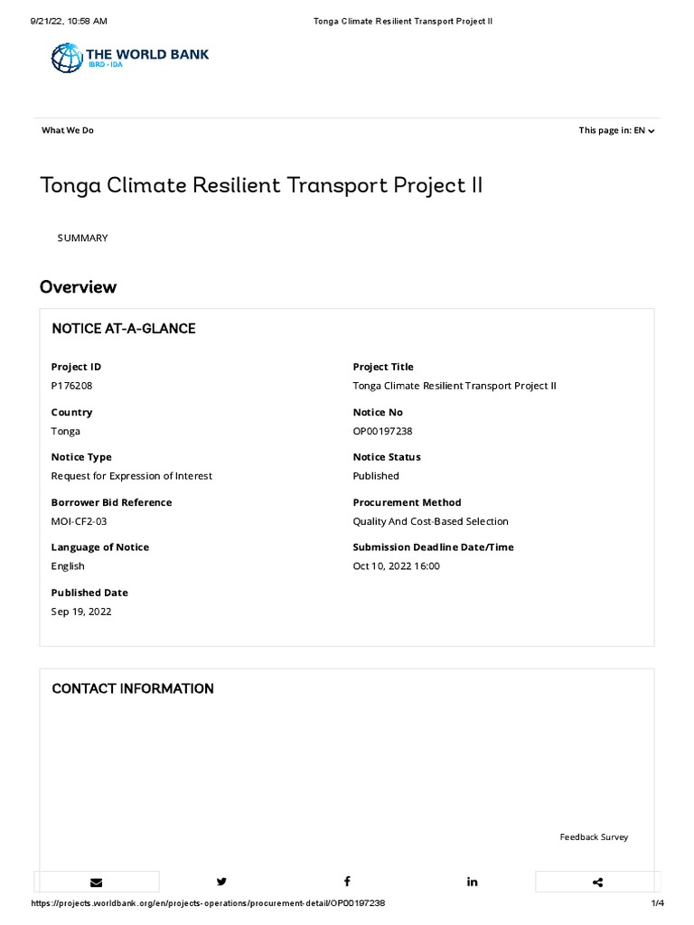 Tonga Climate Resilient Transport Project II | PDF | World Bank Group ...