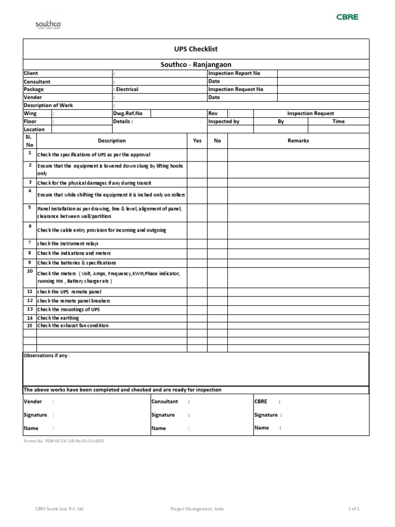 UPS Checklist | Download Free PDF | Electric Power | Electricity
