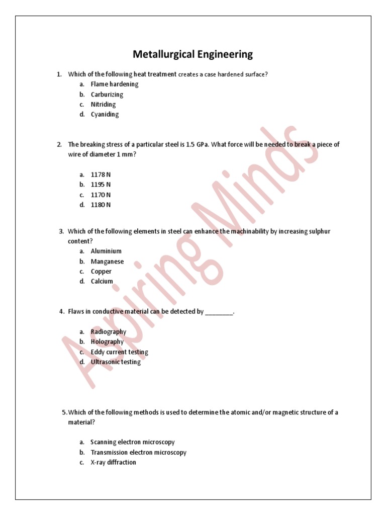 4.1.10 - SAmpleQuestions Metallurgical-Engineering V1 | PDF | Home ...