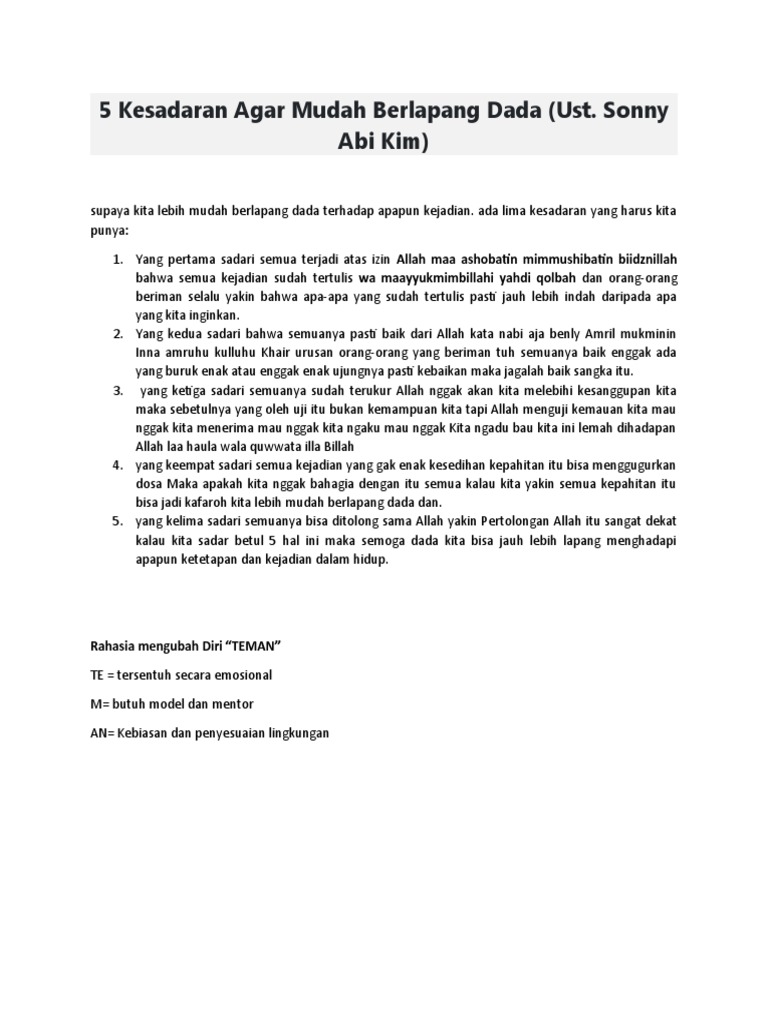 5 Kesadaran Agar Mudah Berlapang Dada | PDF