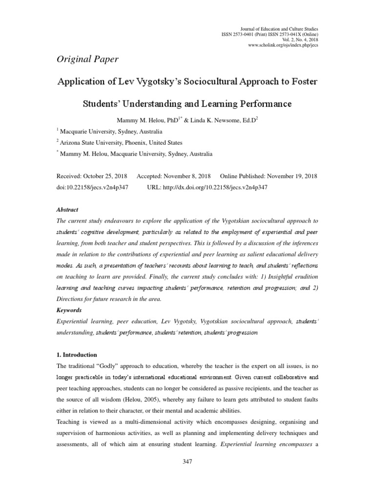 Application of Lev Vygotskys Sociocultural Approa | PDF