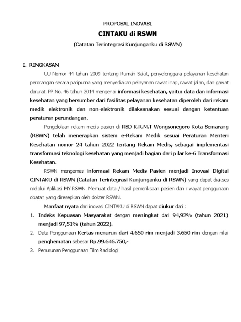 PROPOSAL INOVASI-CINTAKU Di RSWN (Revisi) | PDF