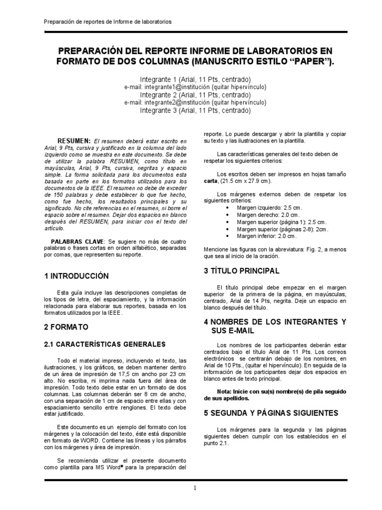 Formato de Informes de Laboratorio | PDF | Texto | Comunicación escrita