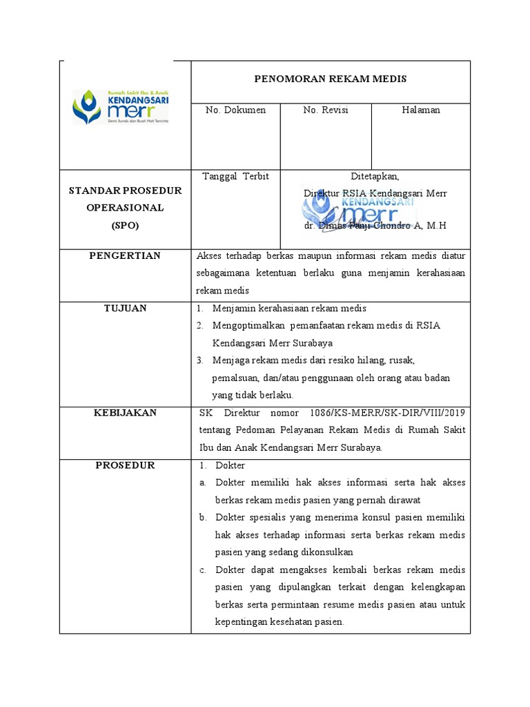 Sop Penomoran Rekam Medis | PDF