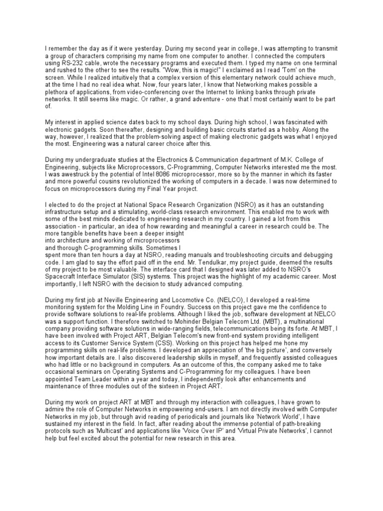 Sample Sop 1 | PDF | Computer Network | Microprocessor