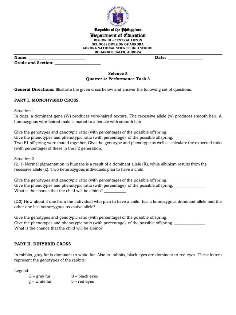 Q4. Performance Task 3 FINAL | PDF | Dominance (Genetics) | Genotype