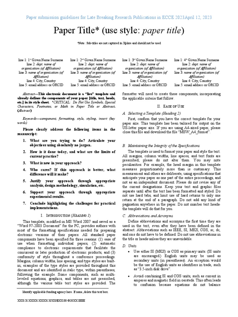 Submission Template ECCE2023 LBR | PDF | International System Of Units ...