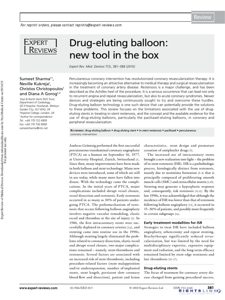 Drug-Eluting Balloon: New Tool in The Box | PDF | Percutaneous Coronary ...