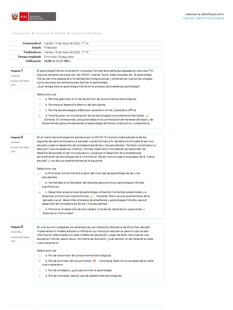 Cuestionario de Entrada | PDF