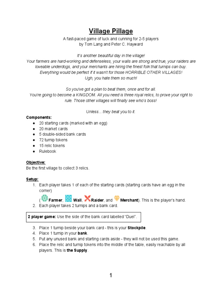 Village Pillage Game Rules Guide | PDF | Sports & Recreation | Games ...