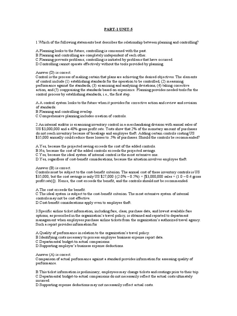 Part 1 Unit 5 Answer Key | PDF | Internal Control | Internal Audit