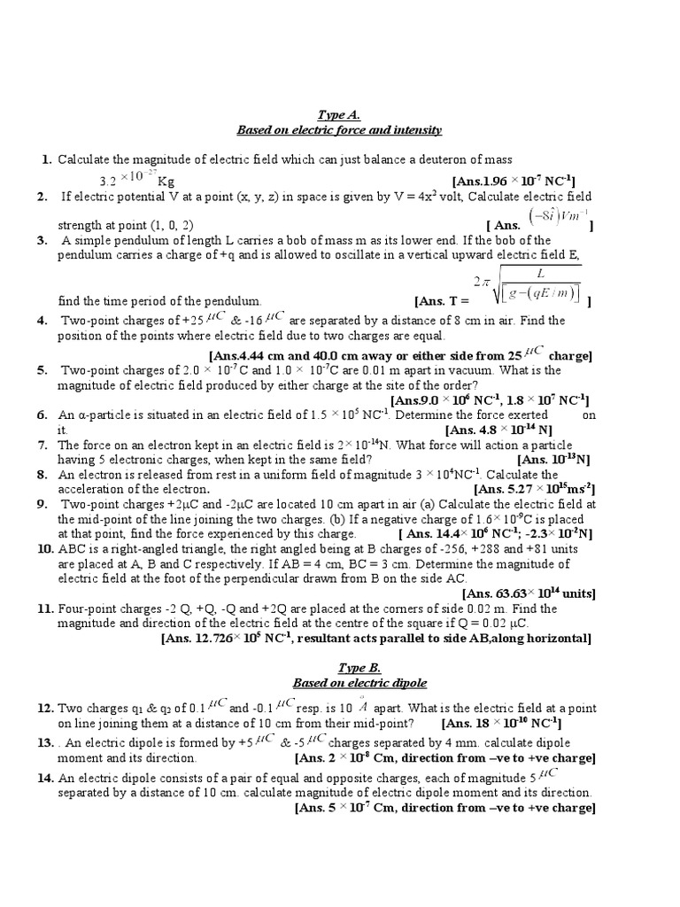 Physics Problems: Electric Fields | PDF | Electric Field | Dipole
