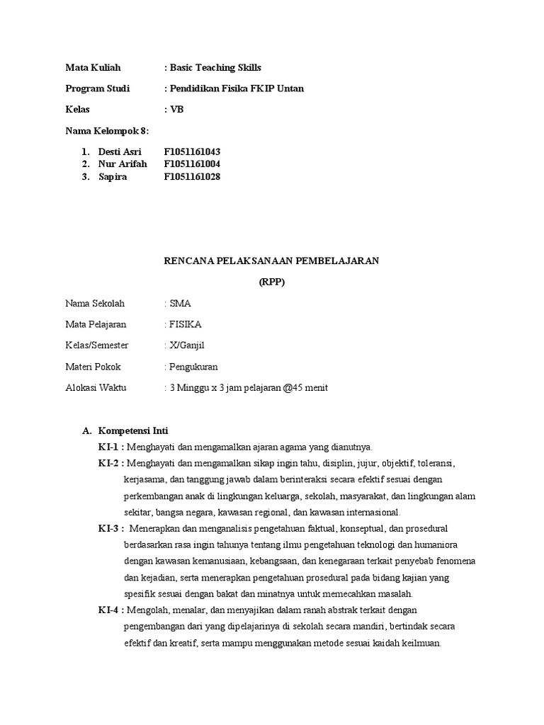 RPP Pengukuran 1-1 | PDF | Karier & Perkembangan