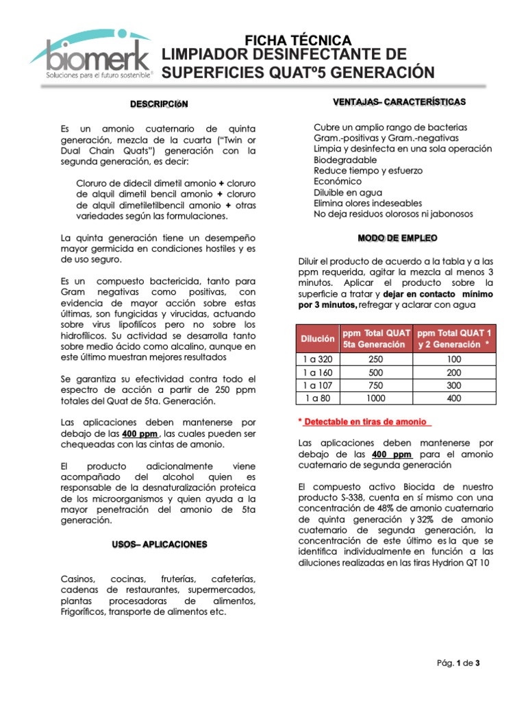 FICHATECNICA_338_AMONIO_CUATERNARIO | PDF | Alimentos | Agua