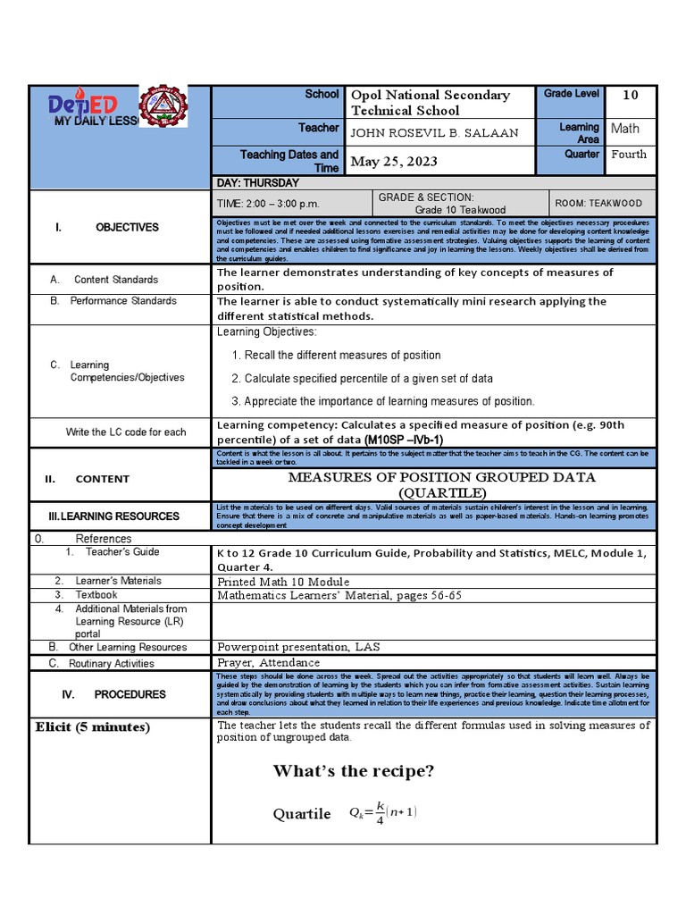 Math 10 Lesson Plan0 Demo | PDF