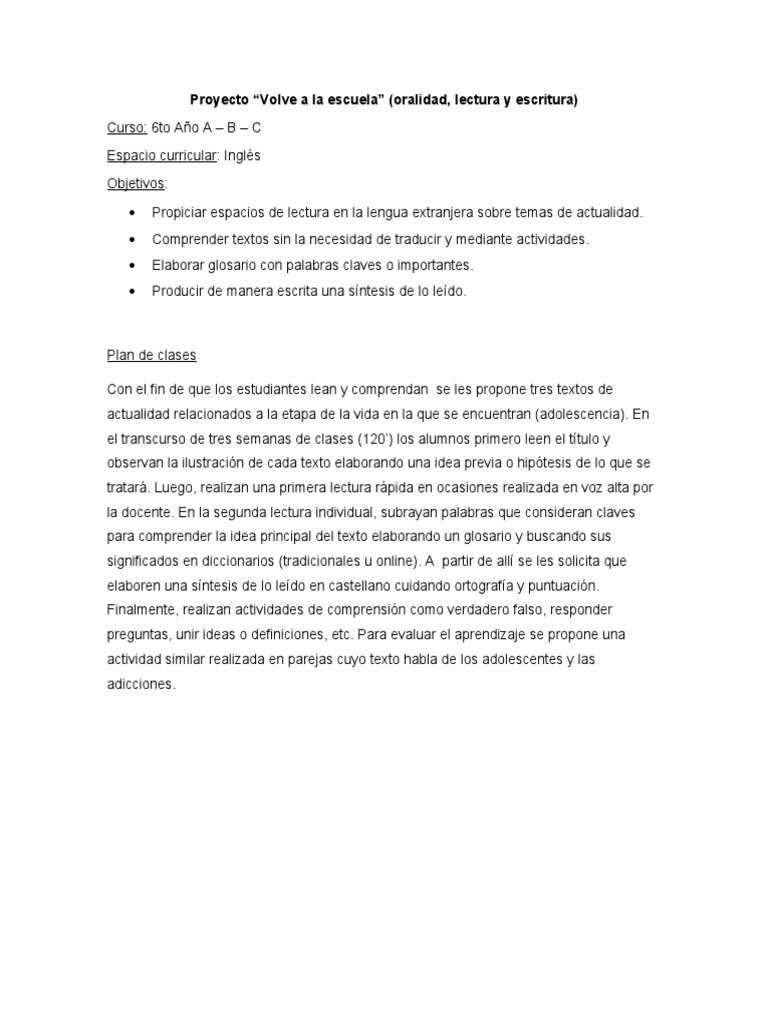 Plan de Clases (Reading Comprehension) | PDF