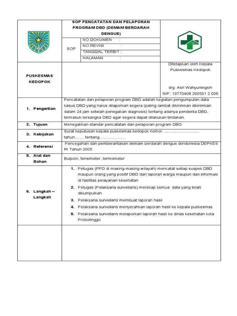 Sop Pencatatan Dan Pelaporan Program DBD | PDF