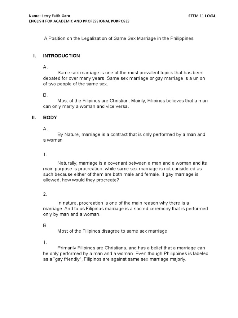 A Position On The Legalization of Same Sex Marriage in The Philippines ...