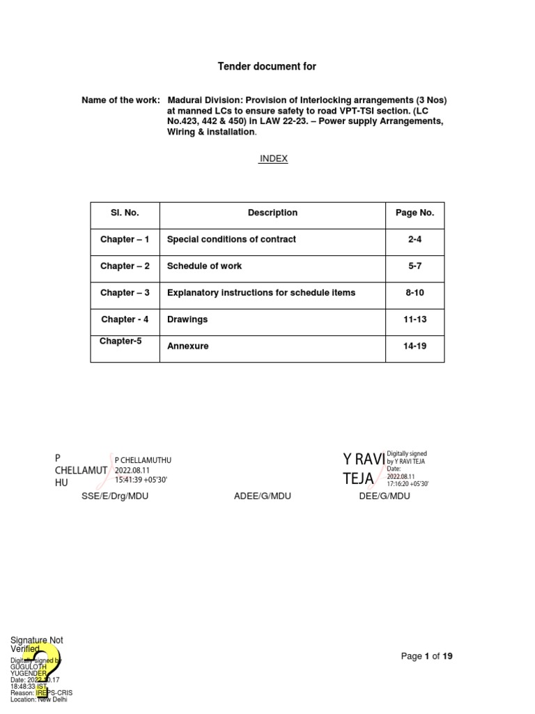 Madurai Division Interlocking Tender | PDF | Electrical Wiring ...