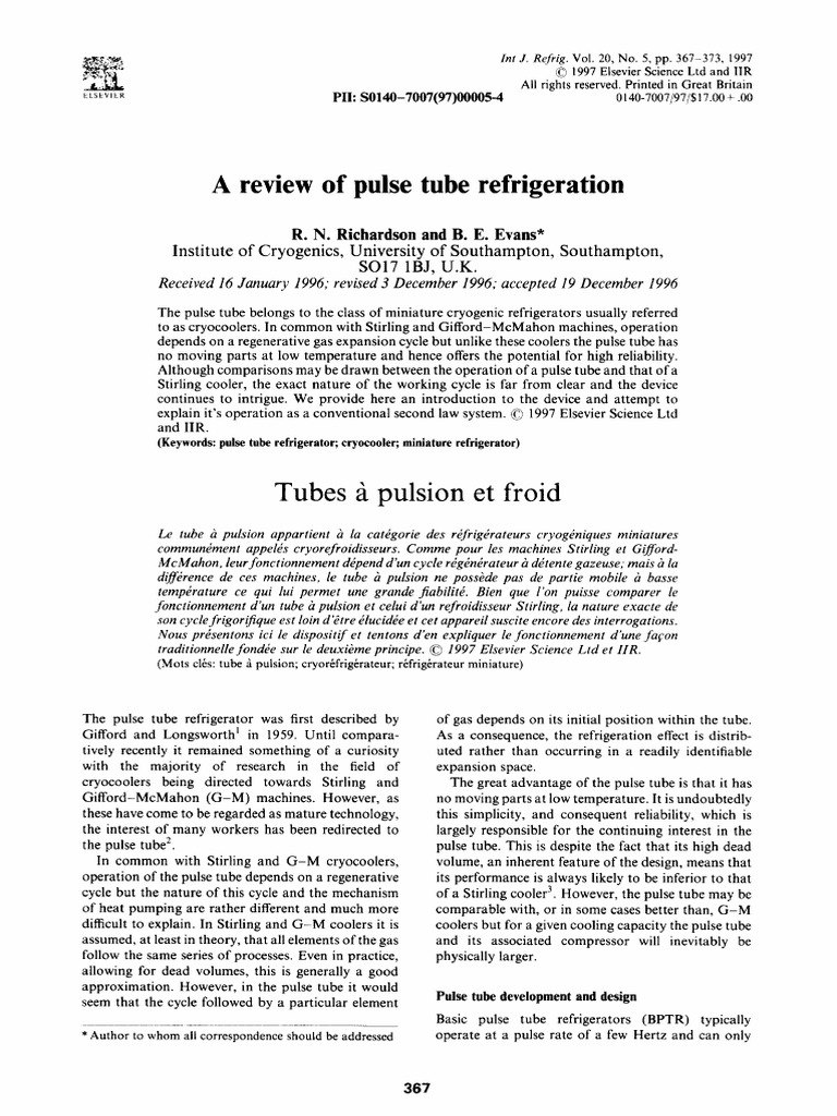 Overview of Pulse Tube Refrigeration | PDF | Heat | Heat Transfer