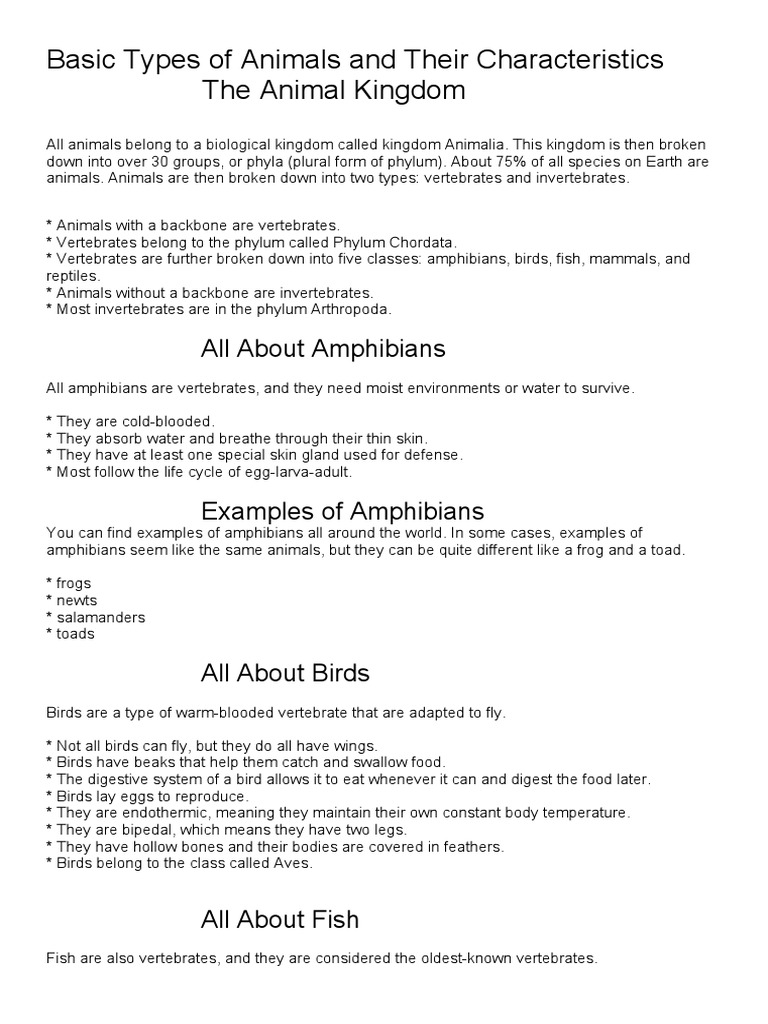 Basic Types of Animals and Their Characteristics-RAINGIE A. LONGARA | PDF