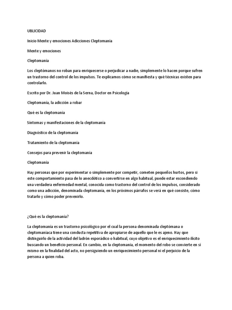 Cleptomanía: Trastorno y Tratamiento | PDF | Trastorno mental | Ansiedad