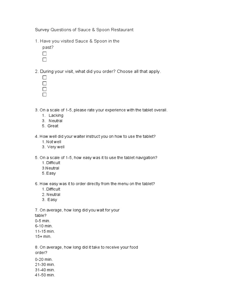 Survey Questions of Sauce | PDF