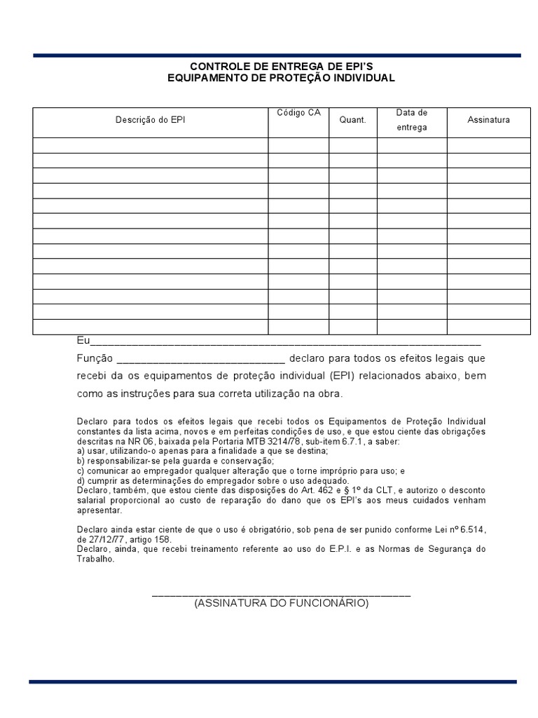 Formulário de Entrega de Epi | PDF