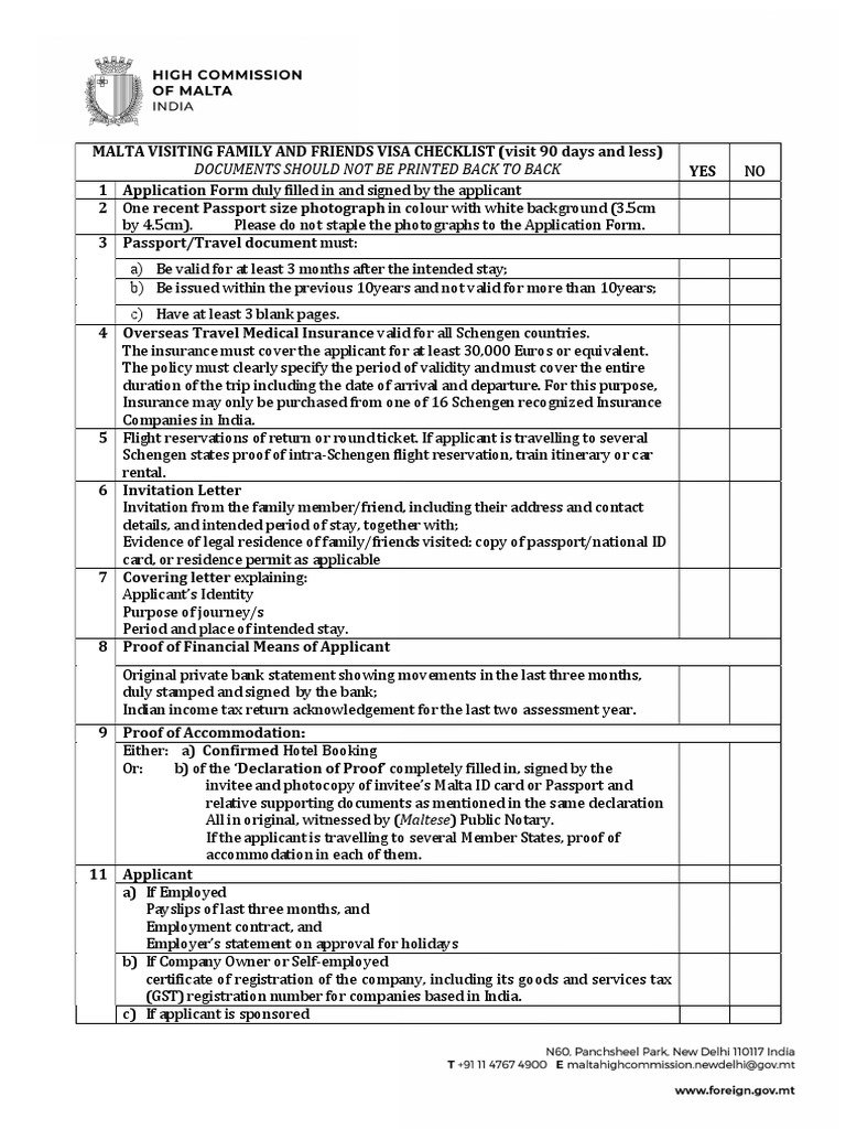 Malta Family Visit Visa Checklist | PDF | Legal Guardian | Passport