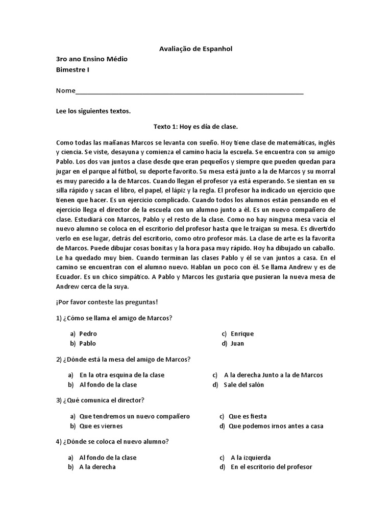Avaliação de Espanhol | PDF