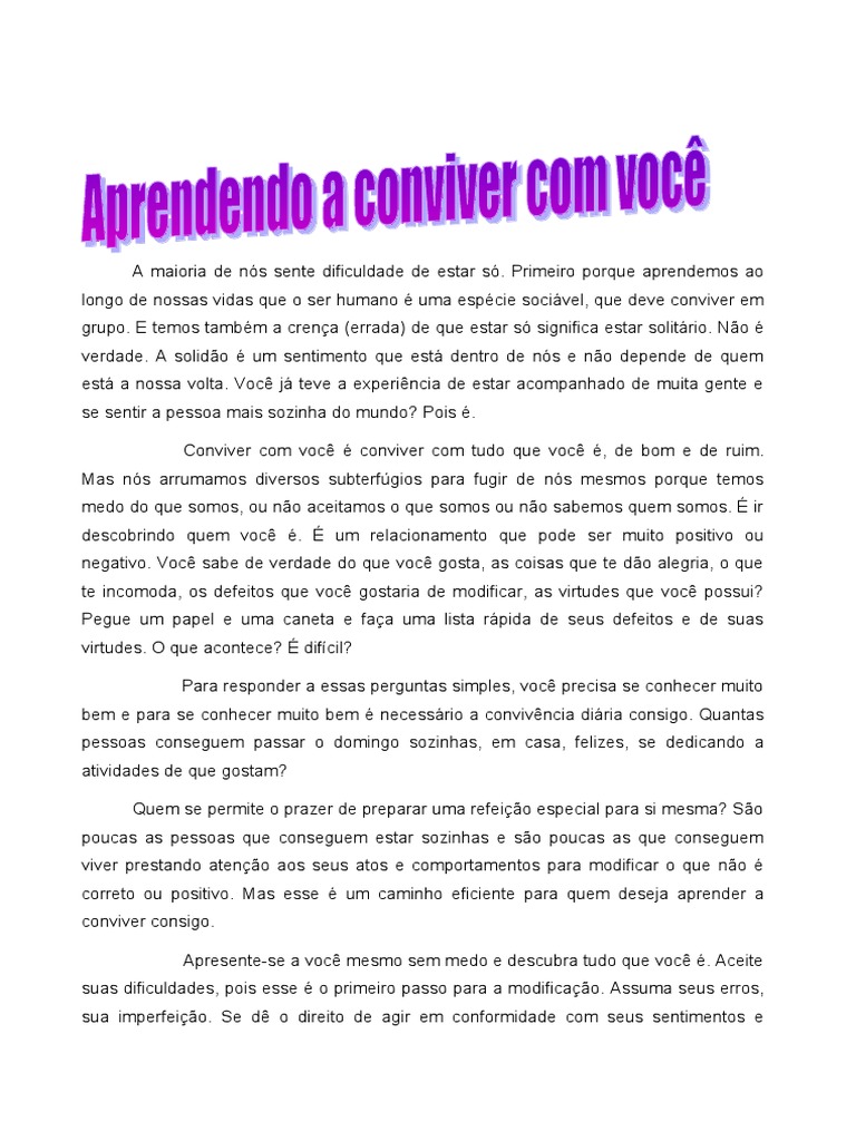 19 Aprendendo A Conviver Com Você En Reli Pdf Experiência