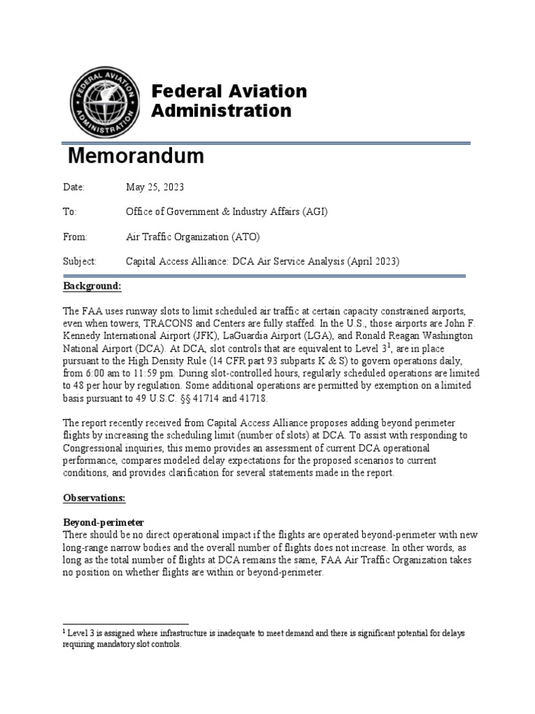 2023 05 25 DCA Air Service Analysis Memo | PDF