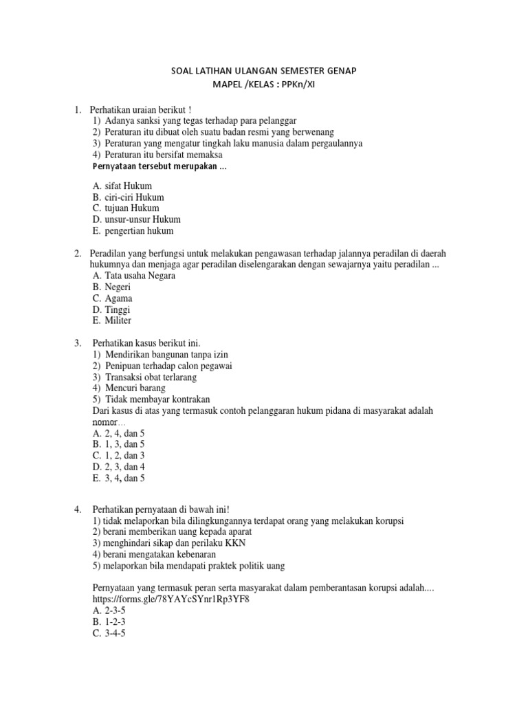Soal Latihan PPKn Kelas XI Semester Genap | PDF