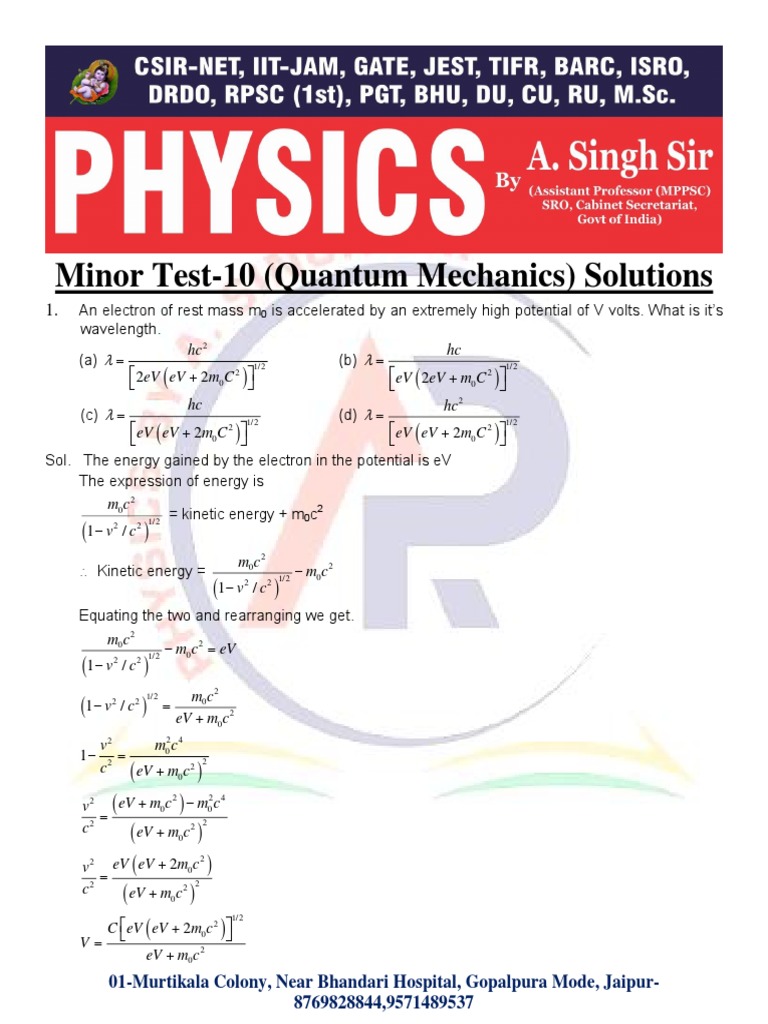 Quantum Mechanics Test Solutions | PDF | Electronvolt | Electron