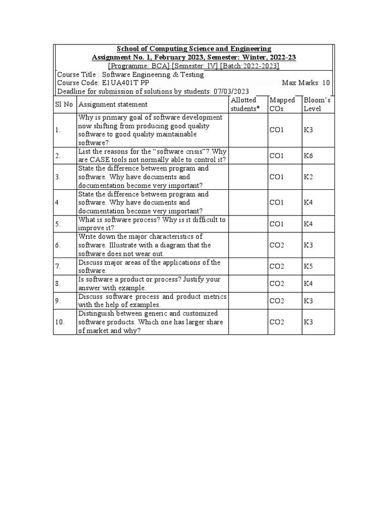 Software Engineering Assignment 2023 | PDF