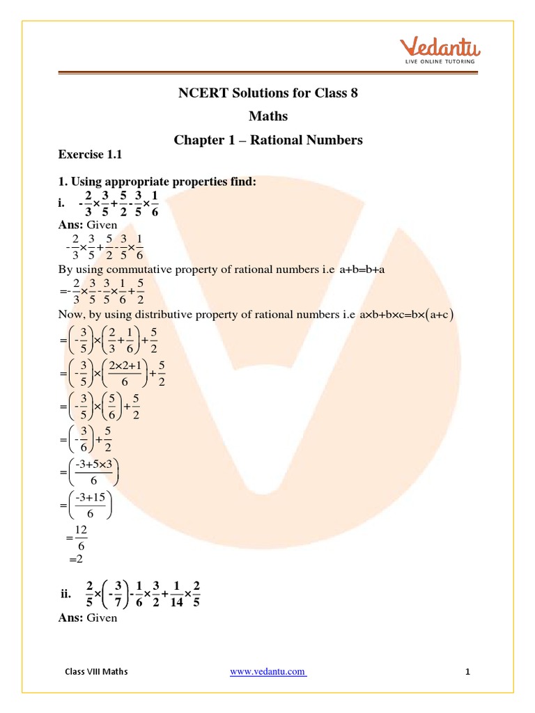 Class 8 Maths: Rational Numbers | PDF | Numbers | Algebra