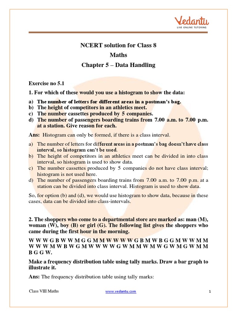 Ncert Solutions Class 8 Maths Chapter 5 Data Handling | PDF
