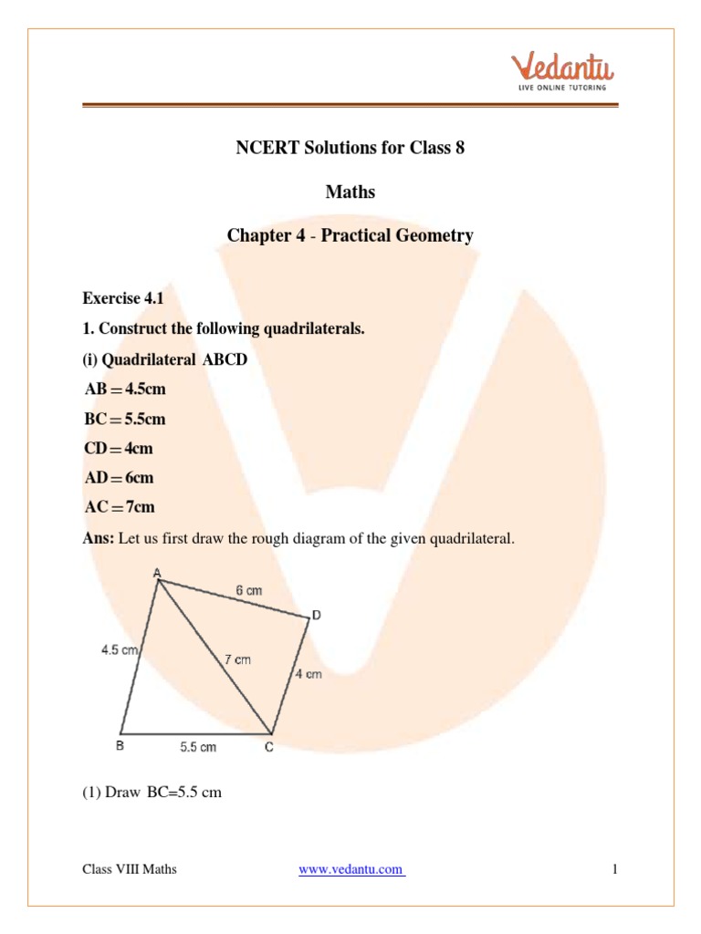 Ncert Solutions Class 8 Maths Chapter 4 Practical Geometry | PDF | Rectangle | Euclidean Plane ...