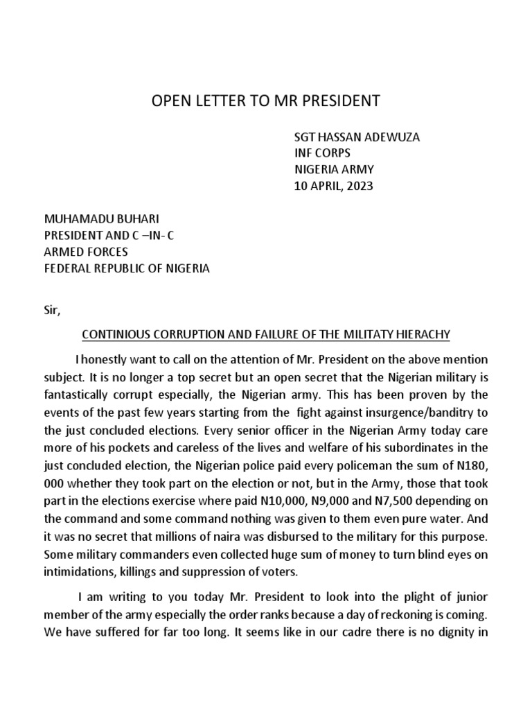 Open Letter on Military Corruption | PDF | Nigeria | Battalion