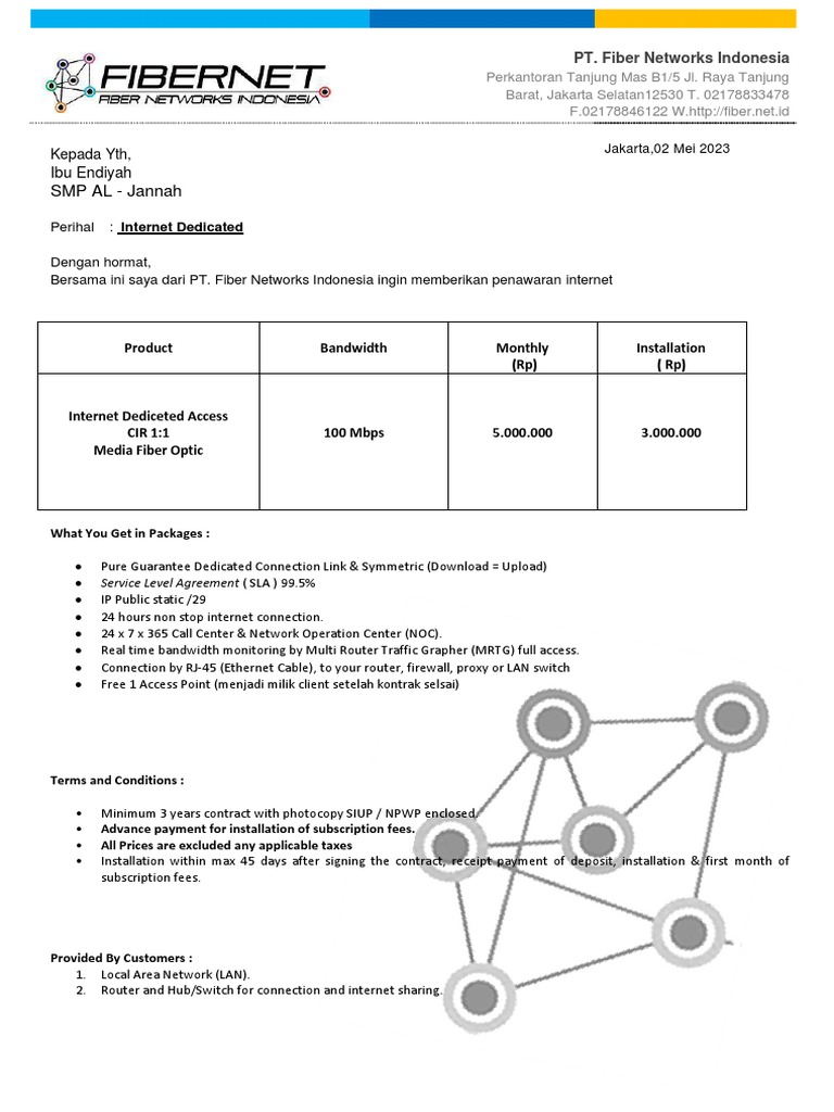 Quotation Fibernet - SMP Al Jannah 2023 | PDF | Internet | Network Switch