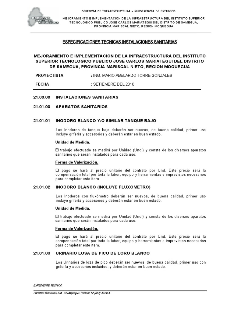 ESPECIFICACIONES TECNICAS JCM | PDF