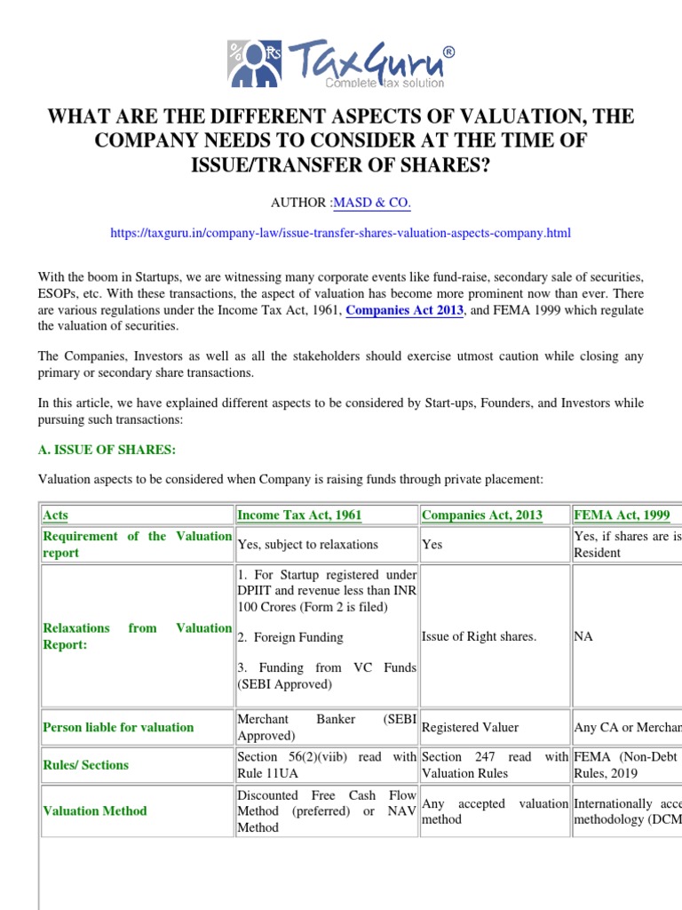 Transfer of Shares - Taxguru - in | PDF | Valuation (Finance) | Taxes