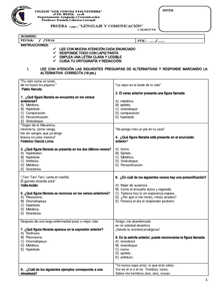 Eval. Vanguardias y Figuras Retóricas | PDF | Técnicas Retóricas | Recursos poéticos