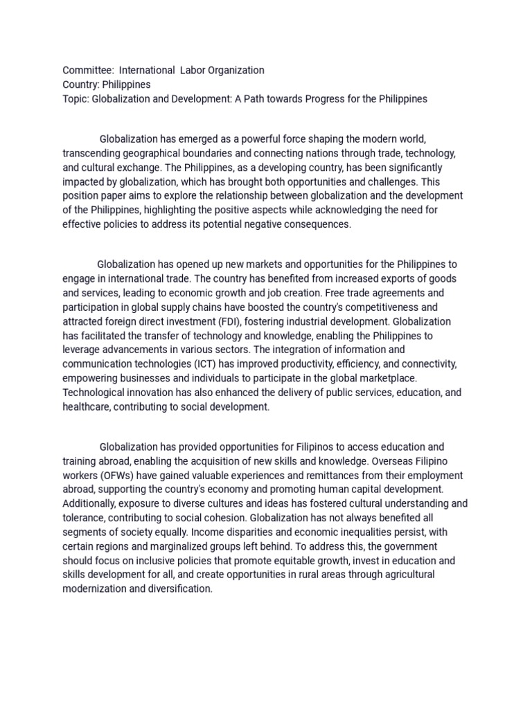 Position Paper | PDF | Globalization | Sustainability