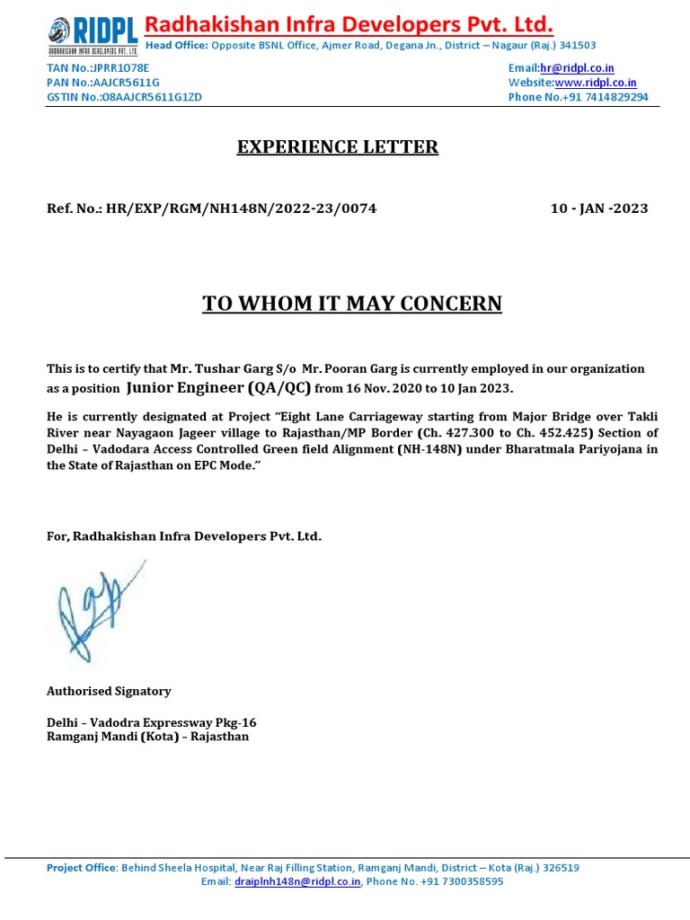 Tushar Garg Experience Letter | PDF Tushar Garg Experience Letter | PDF