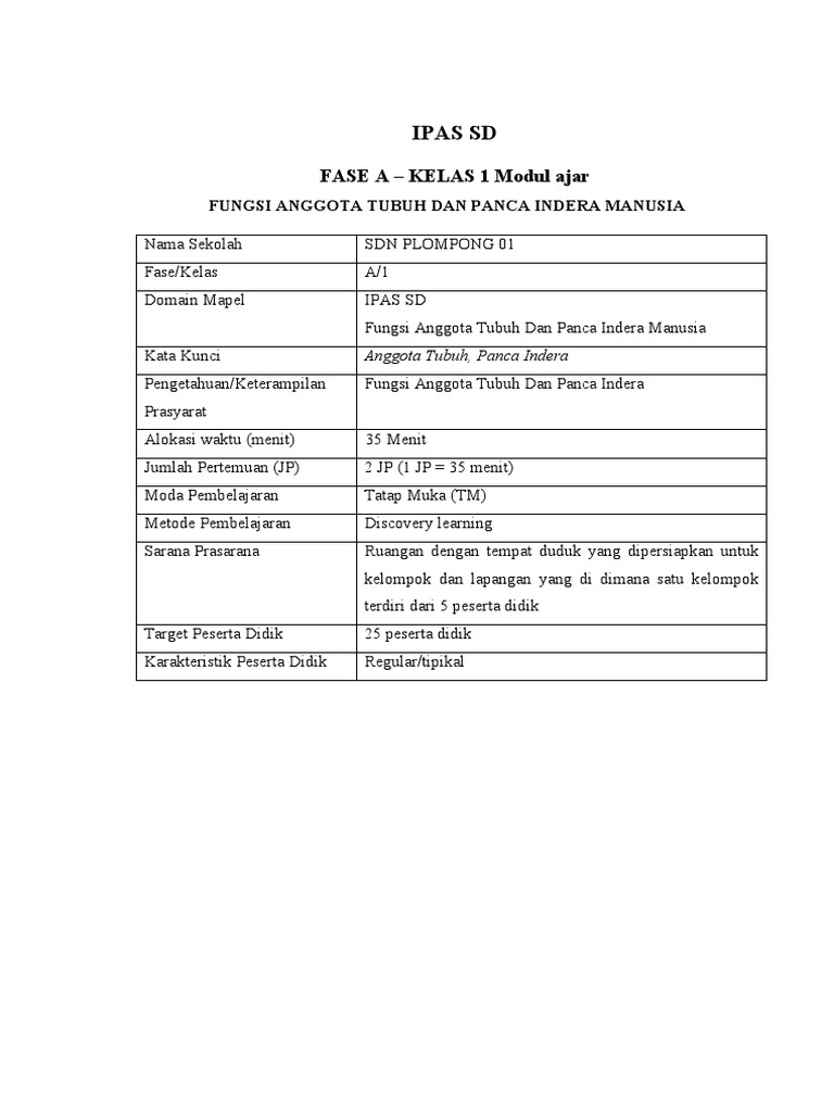 Modul Ajar IPAS - KLS 1 | PDF