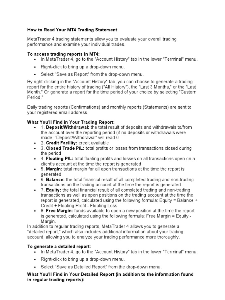 How To Read Your MT4 Trading Statement | PDF | Debit Card | Visa Inc.