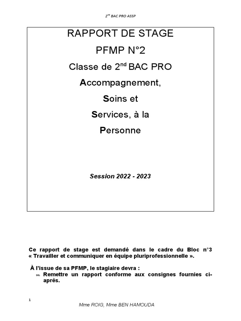 Dossier Rapport de Stage 2nd ASSP | PDF